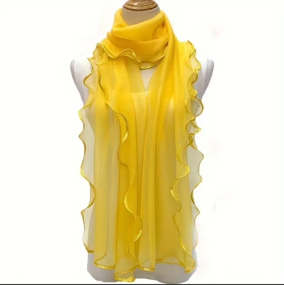 None | Accessories | Ruffle Trim Yellow Sheer Scarf | Poshmark